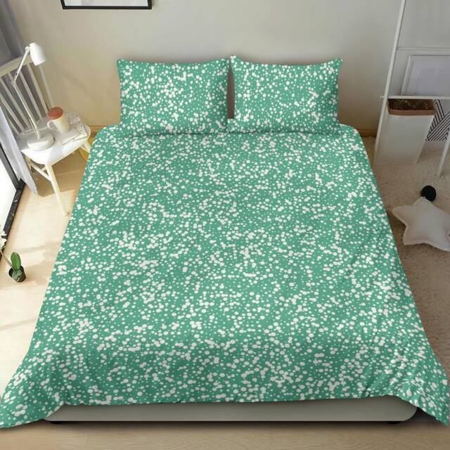 White Polka Dots Pattern On Green Bedding Set Cover, Fancy Boho-Chic ...