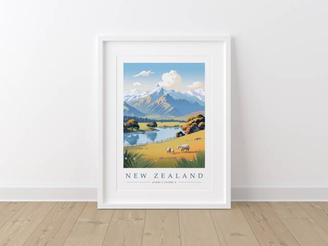 New Zealand Travel Poster Print - Queenstown Nz Illustration, Wall Art ...