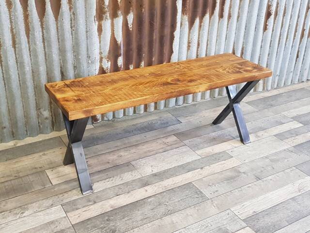 Industrial Style Bench With X Legs, Dining Table Benches, Solid Wooden ...