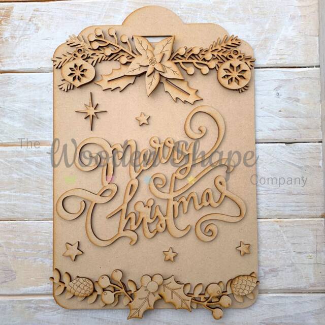 Merry Christmas Craft Kit Layered Mdf Large Gift Tag Plaque Sign by ...