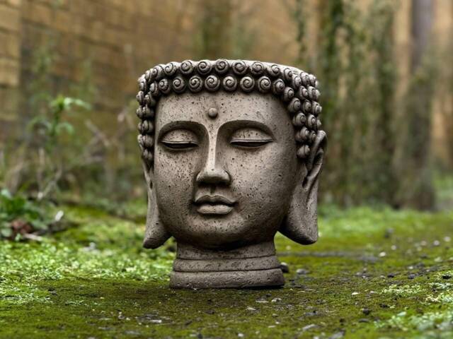 stone Planter Head Buddha Figurine Japanese Bust Sculpture Outdoor ...