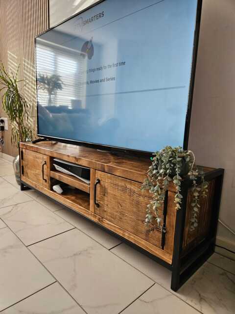 Tv Media Unit Rustic Wood & Metal Handmade Mak Range Storage Console ...