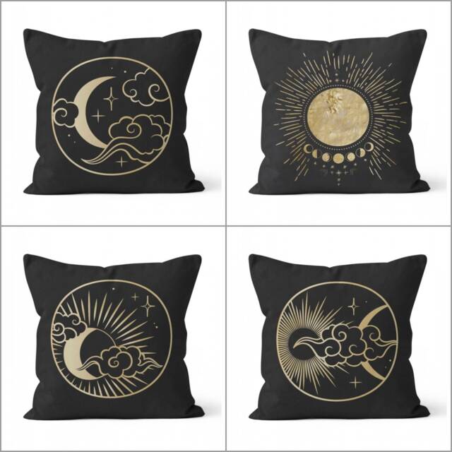 Moon Pillow Cover-Moon Dream Cushion Case-Black Gold Planet Home Decor ...