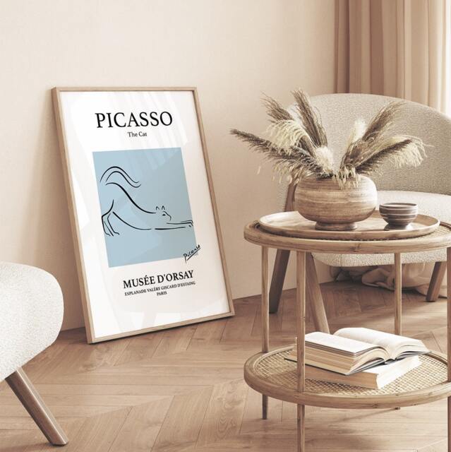 Picasso Cat Print, Duck Egg Blue Wall Art, Decor, Boho Living Room ...