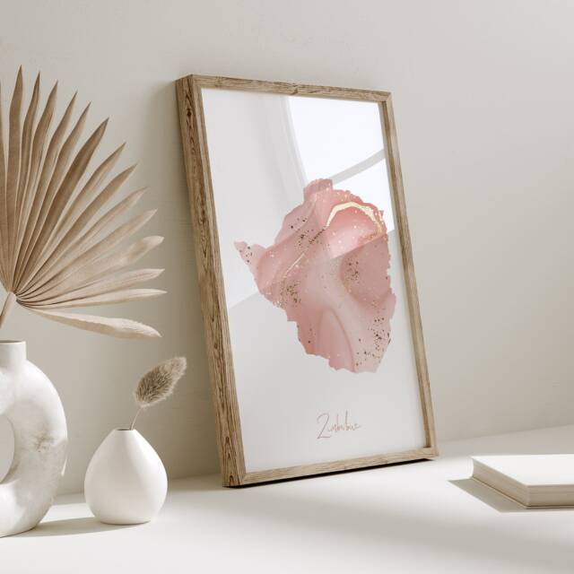 Zimbabwe Map Pink & Gold Wall Art Print by Etsy | ufurnish.com