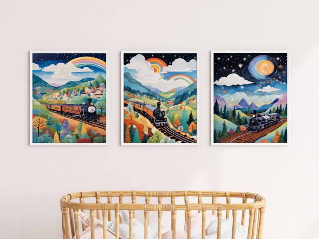 Set Of 3 Train Print, Wall Art, Steam Poster, Boys Room Kids Decor ...