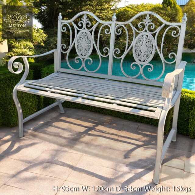 Summer Garden Bench Metal Shabby Chic Vintage Style Aged Outdoor Rustic ...