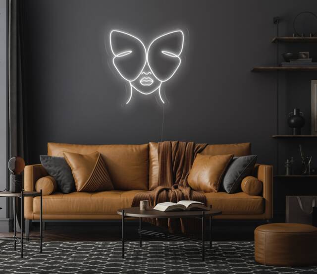 Girl Face Neon Sign - Led Neon Sign, Gift For Her, Butterfly Neon, Wall ...