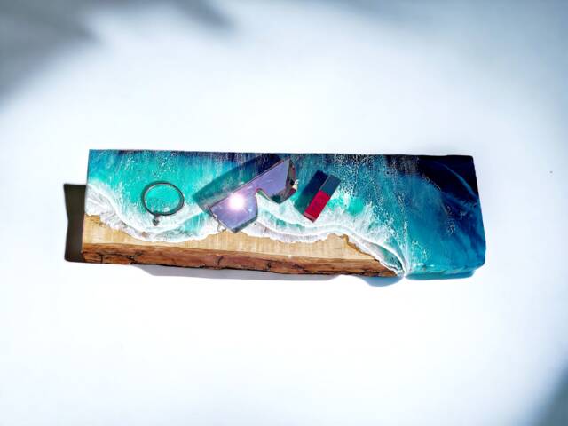 Handmade Oak Floating Shelf With Turquoise Resin Ocean Waves - 60 cm by ...