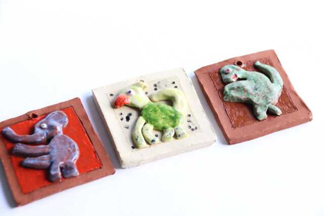 Wall Decor Ceramics Small Square Clay Pictures Handmade Handpainted ...