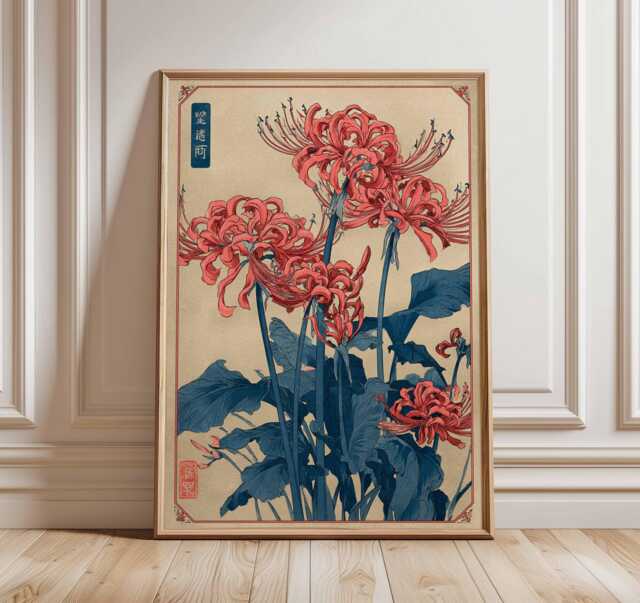 Japanese Red Spider Lily Poster, Vintage Floral Art Print, Traditional ...