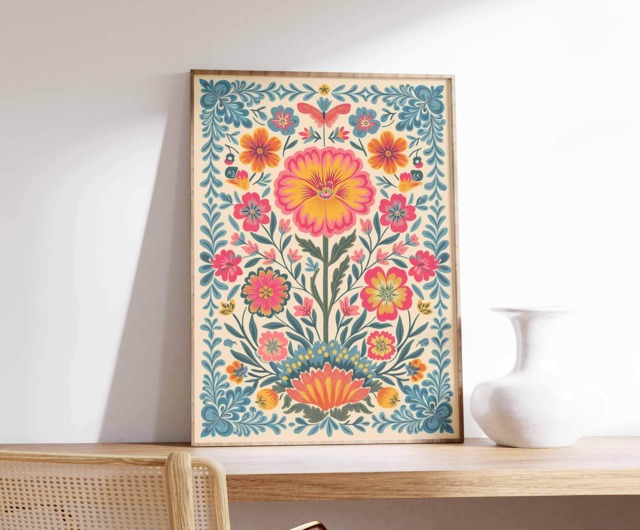 Vintage Mexican Poster, Floral Print, Prints, Decor, Traditional Latin ...