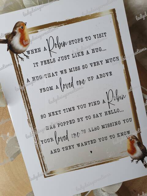 Robin Hug Poem, A5 Hanging Metal Sign, Robins, in Memory, Hug ...