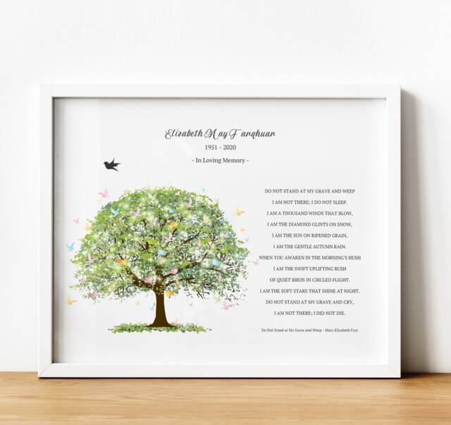 Custom Poem Print Bereavement Gift, Personalised Tree Of Life Wall Art ...