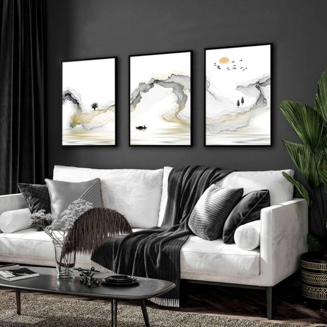 Calming Watercolor Painting Print - Set Of 3 Minimalist Wall Prints Zen ...