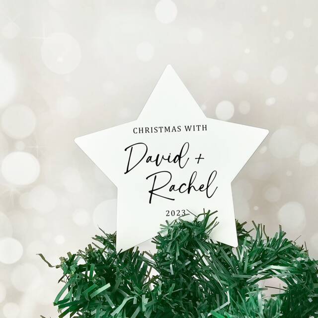Personalised Couple Christmas Tree Topper - Custom Family Star Keepsake ...