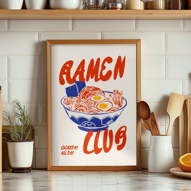 Ramen Club Wall Art, Illustration, Kitchen Print, Hangings, Modern Food ...