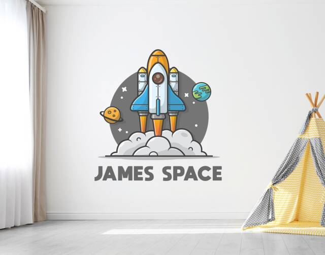 Personalised Space Wall Sticker - Decal Rocket Name Nursery Themed ...