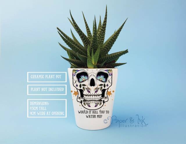 Funny Plant Pot, Indoor Planter, Friend Who's Bad With Plants, Gift, Skull Print, Gift Idea, Mom ...