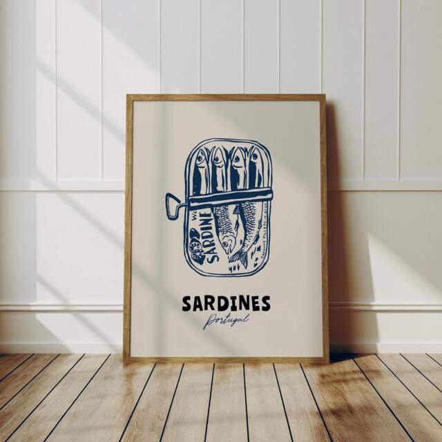 Sardines Tin Print, Kitchen Wall Art, Sardine Dining Room Decor, Retro ...