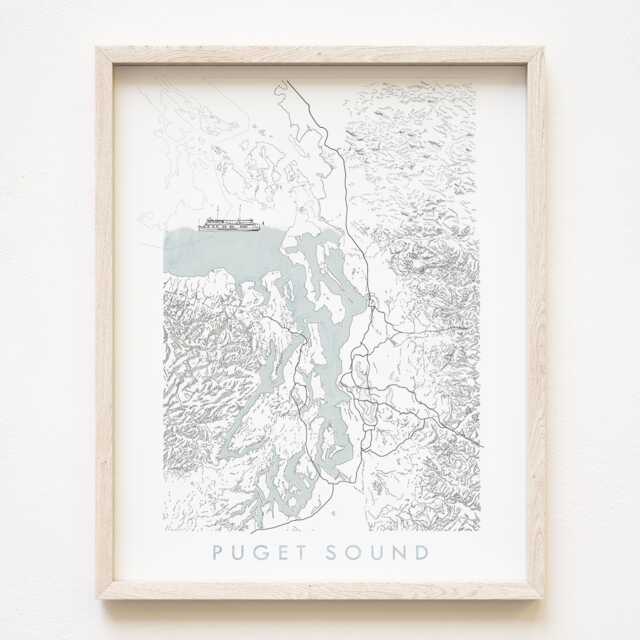 Puget Sound Topographic Ferry Map Washington - 11x14 Art Print Seattle ...