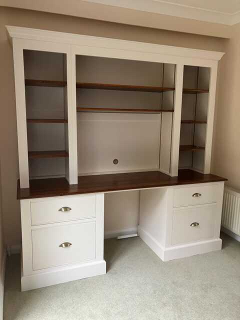 Bookcase Office Desk Unit With 4 Drawers, Painted Finish, Shelves & Top ...