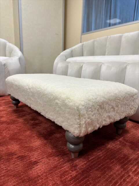 Premium Luxury Footstool With Cozy Fur- Off White Creamy Bench Coffee ...