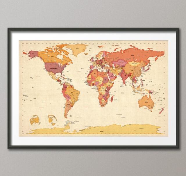 Political Map Of The World Map, Art Print Poster, 24x36 Inch Lm - 478 ...