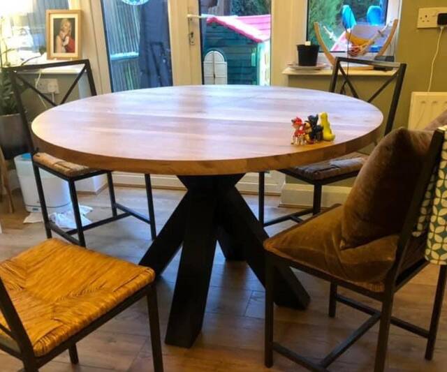 UK Handmade Solid Oak Dining Table, Round Circular Kitchen Table Oiled ...