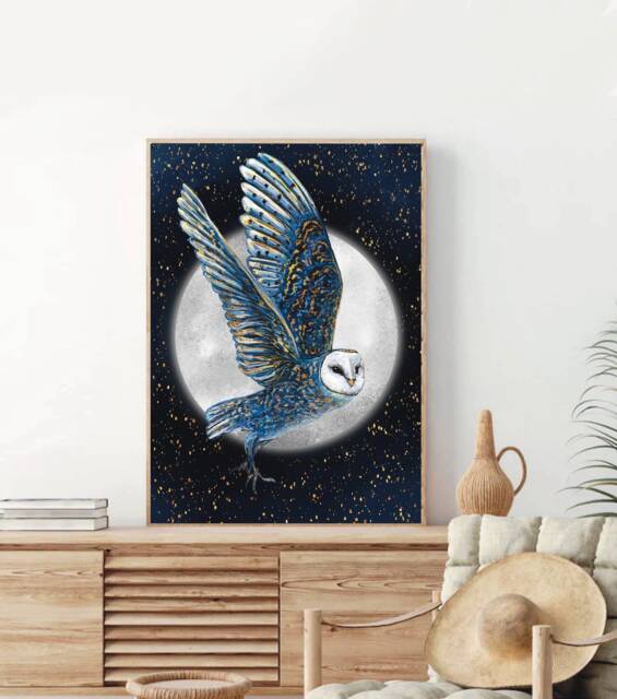 A5 A4 Original Art Print - Spiritual Spirit Guide Art Night Owl Moon ...