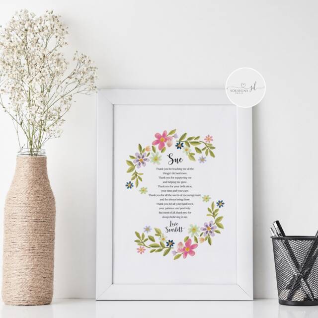 Thank You Teacher Poem Print - End Of Year Term Gift Personalised ...