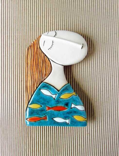 Girl With Fish Dress-Whimsical Woman Wall Art - Handmade Ceramic Modern ...