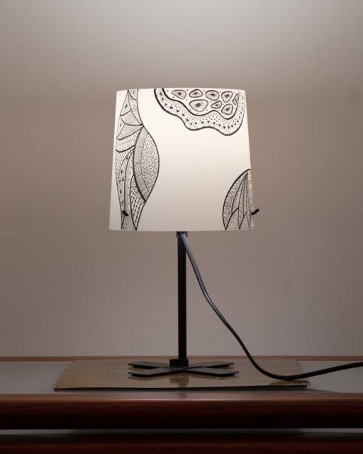 Modern Table Lamp, Unique B&w Swirly Patterns Drawing, Decorative Black ...
