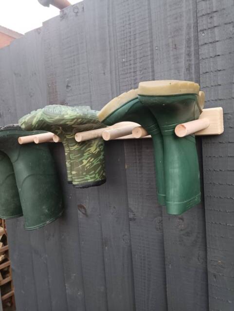 Oak Waxed Welly Wellington Wellies Wooden Rack Boot Holder Wall Mounted ...