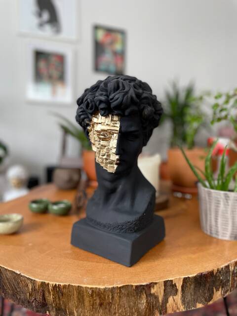 Handmade David Bust Statue Black & Gold Accent, 13-Inch Roman Sculpture ...