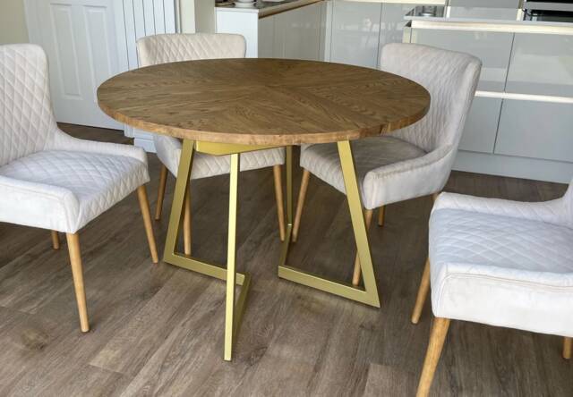 Extendable Round Dining Solid Oak Art Deco Table. Handmade, Glamorous Table, Fj??ril Gold ...