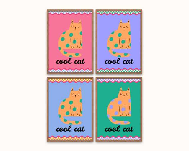 Cool Cat Print - Kids Bedroom Poster Playroom Nursery Prints Retro ...