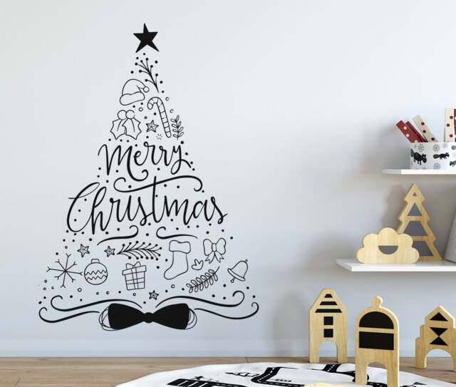 Christmas Tree Decals, Merry Window Decal, Shop Stickers, Winter Wall ...