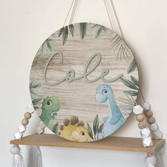 Personalised Wooden Dinosaur Name Sign - Cute Boys Plaque Pastel Blue ...