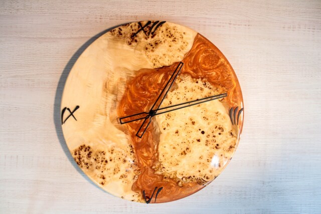 Sold Orange Lava Metallic Epoxy Resin Wall Clock Mappa Burl Wood by ...