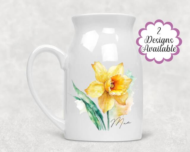 Watercolour Daffodil Milk Jug/Personalised Flower Vase - Perfect Gift For Mum, Friend Or ...