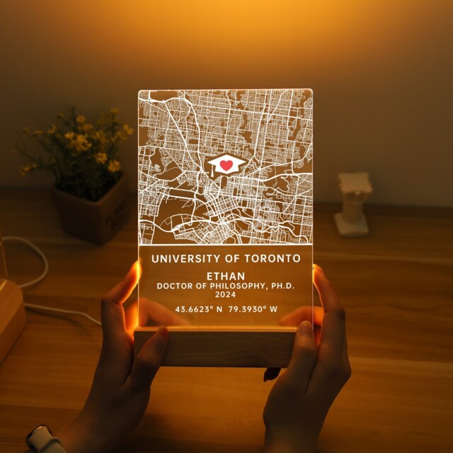 Custom College School Graduation Night Light, Personalized Campus Map ...