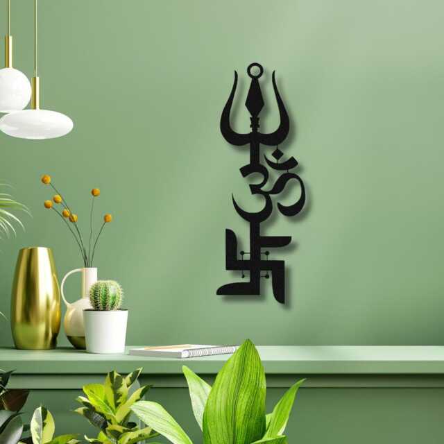 Swastik, Trishool & Om Wall Decor - Hindu Temple Handcrafted Spiritual ...