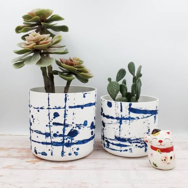 Indigo Shibori Plant Pot Hand-Painted Recycled Plastic Planter by Etsy ...