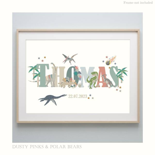 Dinosaur Personalised Name Print - Nursery Poster Children's Prints ...