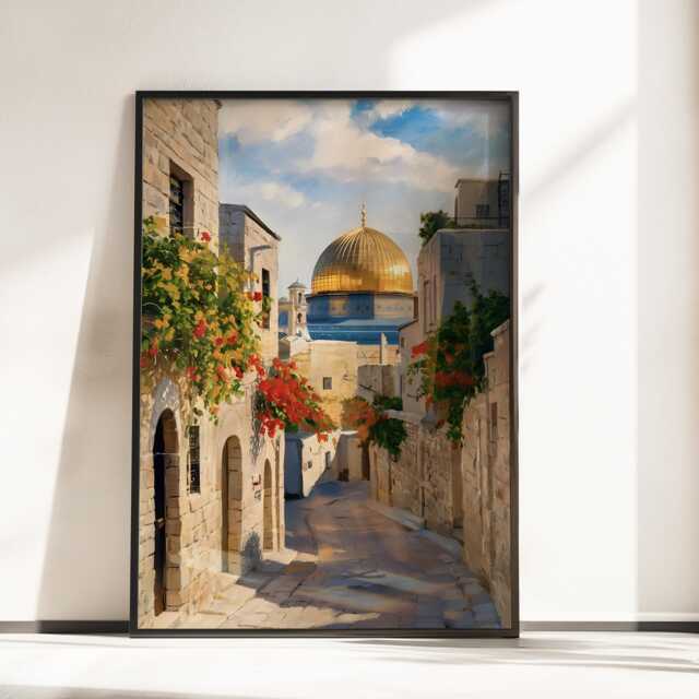 Wall Art Of Al Aqsa Mosque, Islamic For Living Room, Gold Dome Poster ...