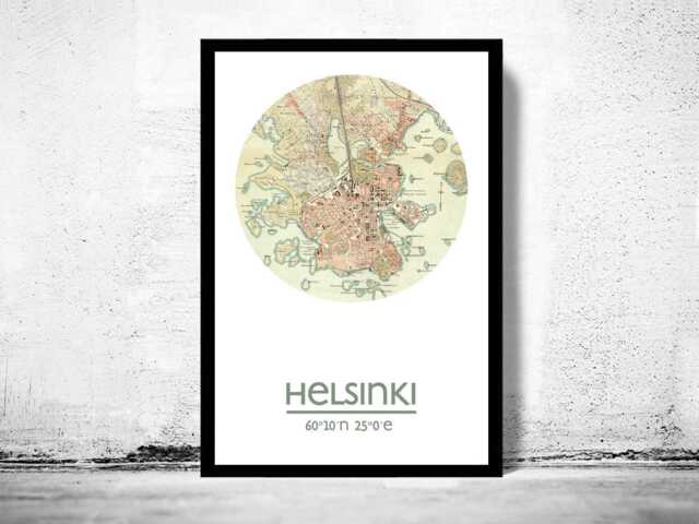 Helsinki City Map Poster Print, Travel Prints, Housewarming Gift, New ...