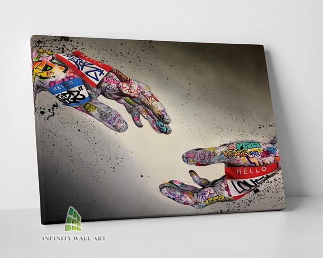 Graffiti Reaching Hands Canvas Art Wall Print Picture Banksy Style Home ...