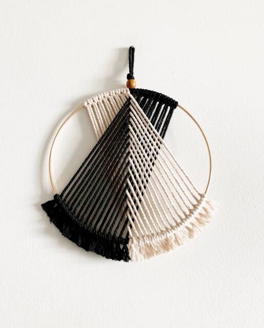 Black & Beige Macrame Hoop Wall Hanging, Circular Art by Etsy ...