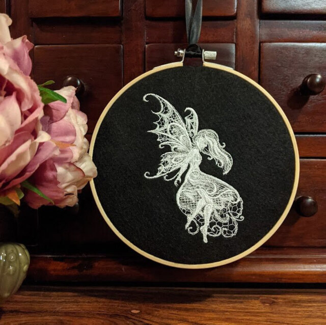 Lace Fairy Embroidered Wall Decor, Machine Embroidery, Hanging, Gothic ...